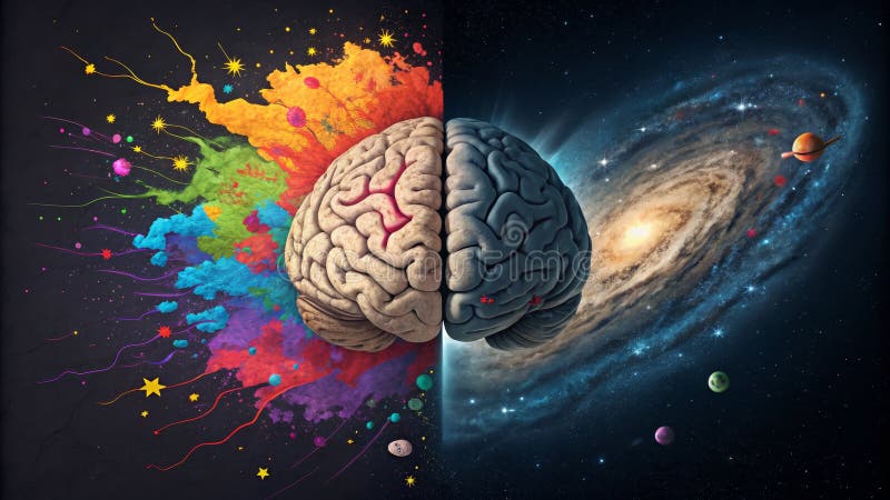 Cosmic Creativity Brain Divided, Paint Vs. Galaxy Stock Illustration ...