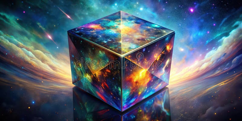 A Cosmic Cube Reflecting Nebulae and Celestial Wonders. Generative AI ...
