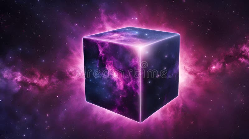 Cosmic Cube in Space with Stellar Nebula and Glowing Galaxies Stock ...