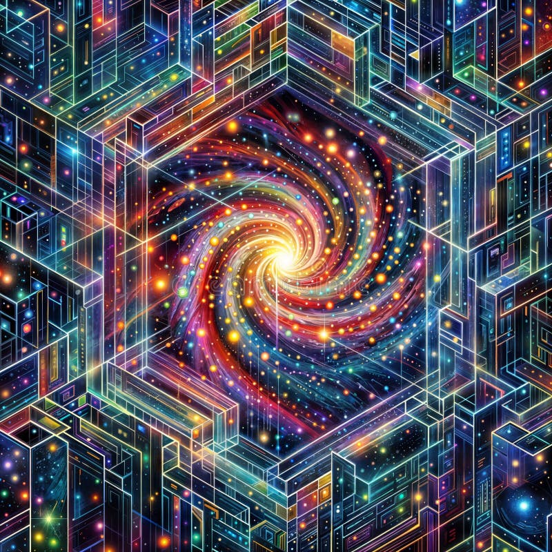 Cosmic Cubes: Galaxy Centered in Cube Structure Layers, Generative Ai Stock Illustration ...