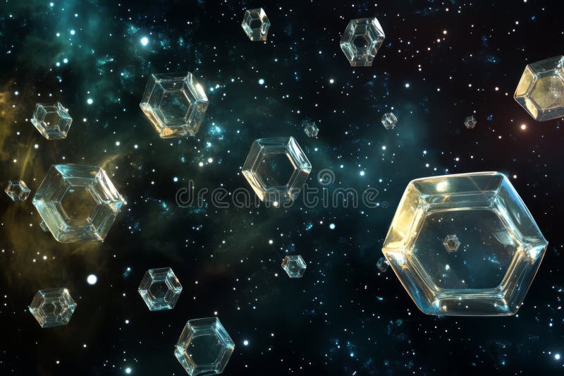 A Cosmic 3D Background with Floating Transparent Hexagons Set Against a ...