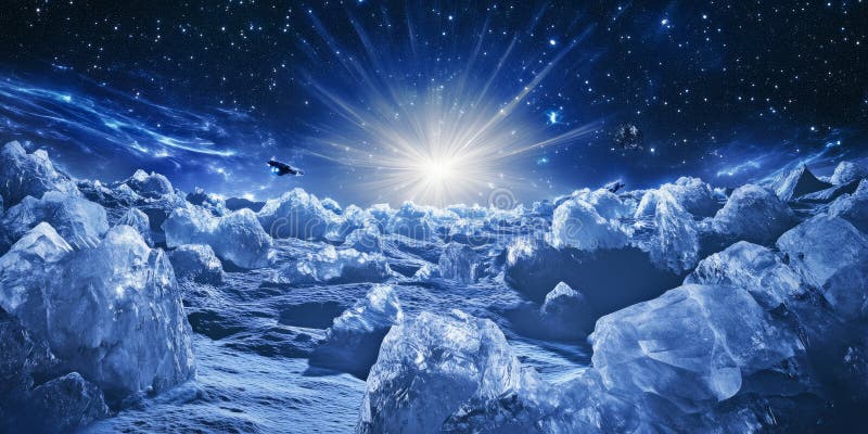 A Cosmic 3D Background of a Frozen Asteroid Field Illuminated by a ...