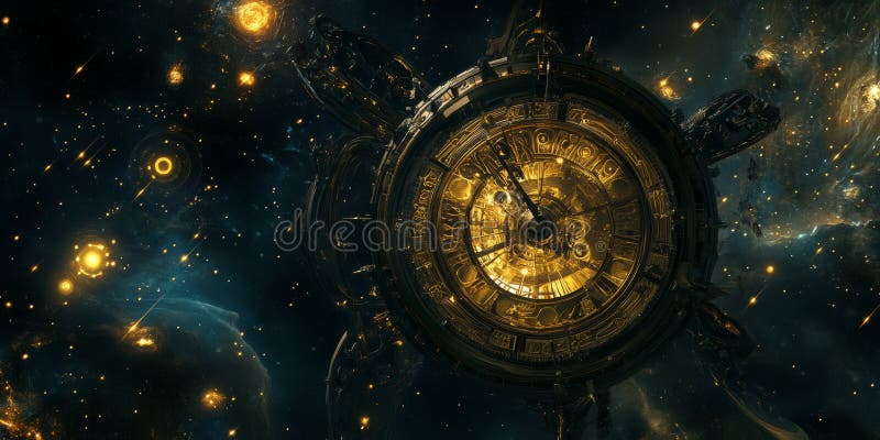 A Cosmic 3D Background of a Giant Ancient Clock Floating in Deep Space ...
