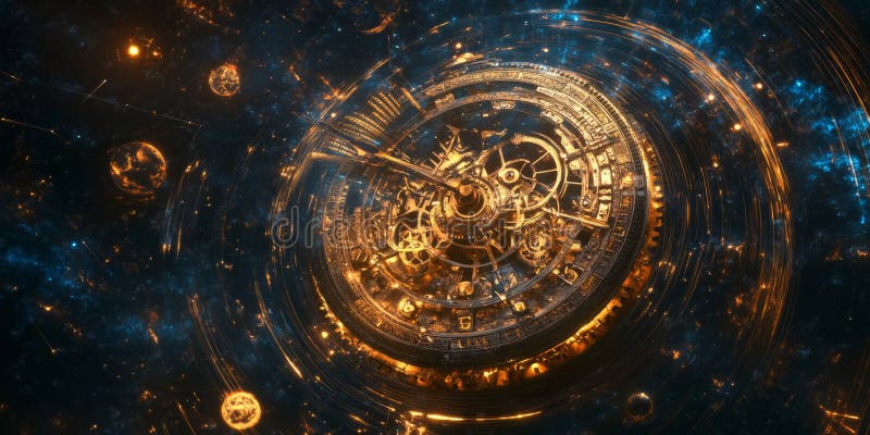 A Cosmic 3D Background of a Giant Ancient Clock Floating in Deep Space ...