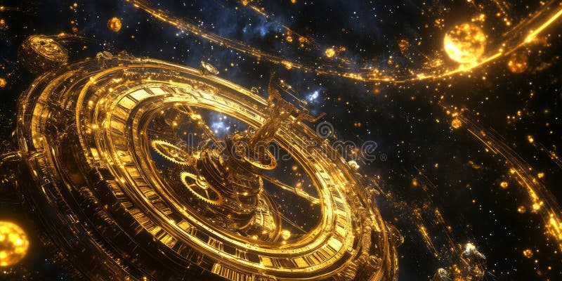 A Cosmic 3D Background of a Giant Ancient Clock Floating in Deep Space ...
