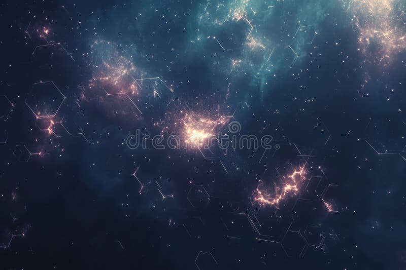 A Cosmic 3D Background with Hexagons Forming a Celestial Network ...