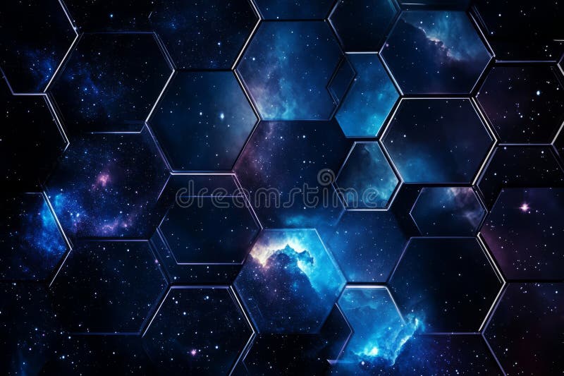 A Cosmic 3D Hexagonal Background Where Each Panel Showcases a Different ...