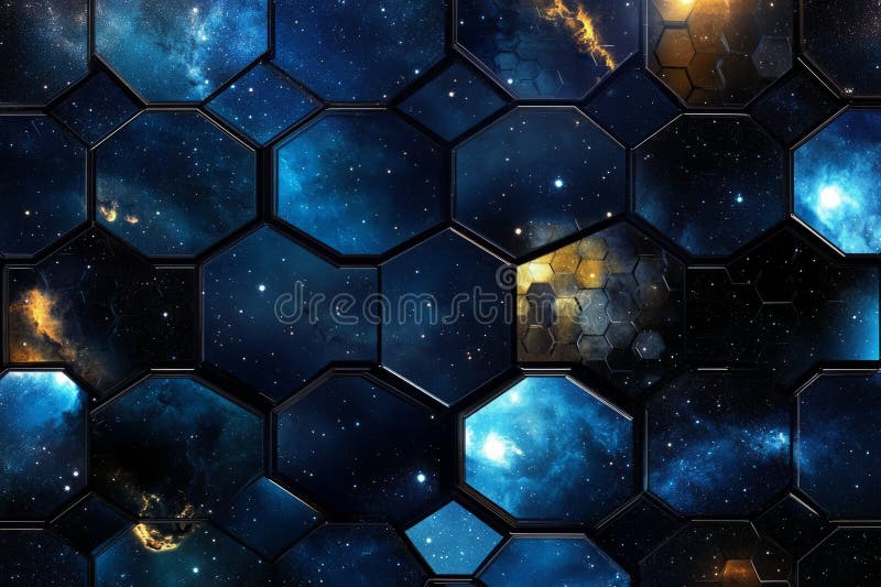 A Cosmic 3D Hexagonal Background Where Each Panel Showcases a Different ...