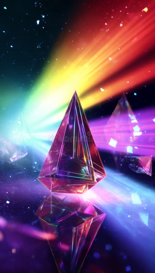 Cosmic 3d Triangular Prisms Emitting Colorful Light Beams in a Luminous ...
