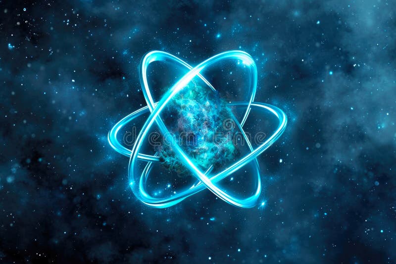 Cosmic Dance of Electrons Around Atomic Core. Stock Illustration ...