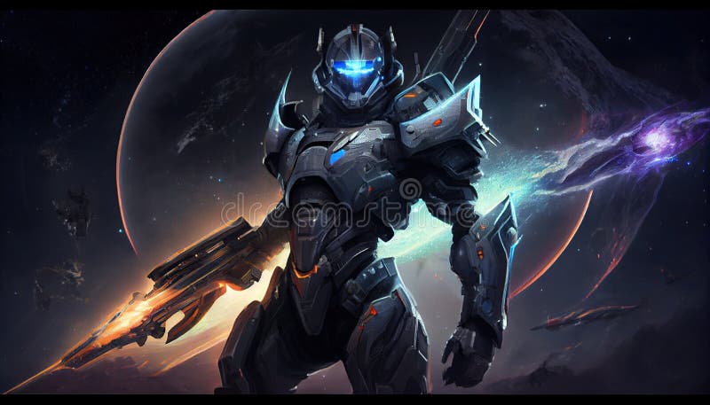 Cosmic Defender, Digital Art Illustration, Generative AI Stock ... Cosmic Defender, Digital Art Illustration, Generative AI Stock ...