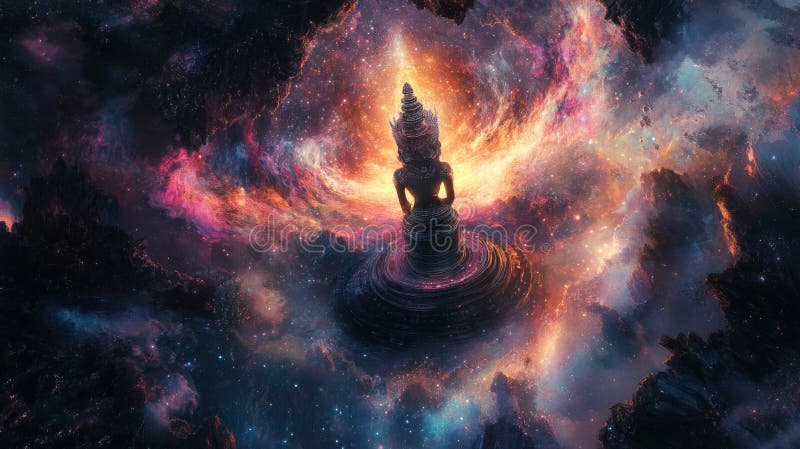 Cosmic Deity Amidst Starry Nebula Stock Illustration - Illustration of ...