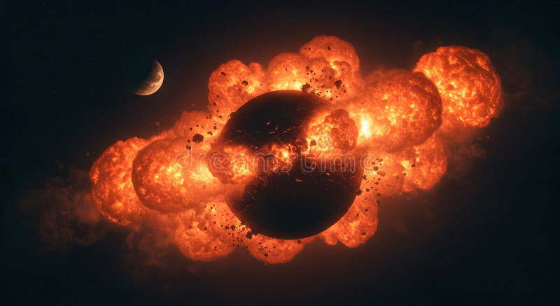 Cosmic Demolition of Planet and Moon, Celestial Explosion in Deep Space ...