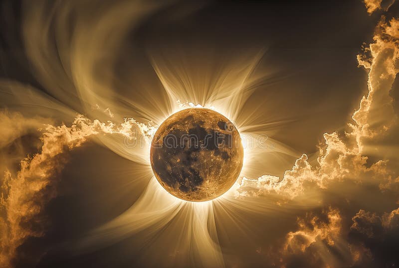 Cosmic Display of a Full Moon Creating a Solar Eclipse, Surrounded by ...
