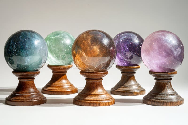 A Cosmic Display of Nebulae and Stars is Shown on Six Crystal Balls ...