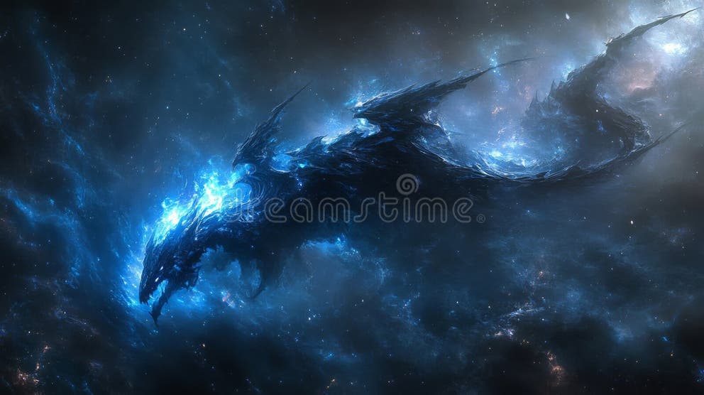 Cosmic Dragon Soaring through a Glowing Nebula Stock Illustration ...