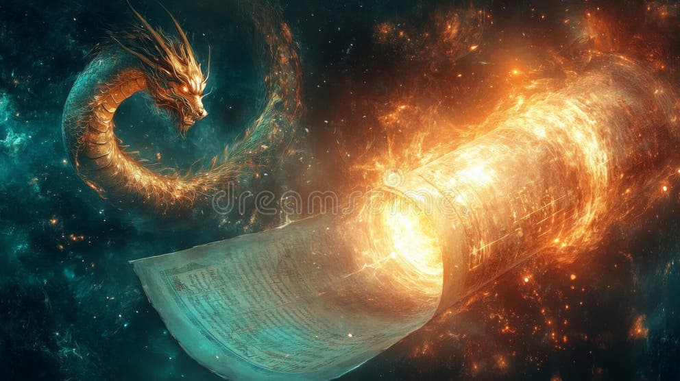 Cosmic Dragon Unveiling Ancient Celestial Scroll Stock Illustration ...
