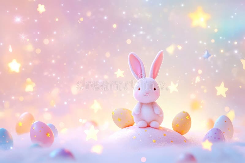 A Cosmic Easter Bunny Surrounded by Stars and Glowing Easter Eggs ...