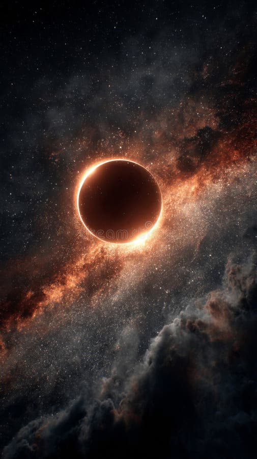 Sun Eclipse Orange Color Fire Dark Background Vector Moon Design Style ...