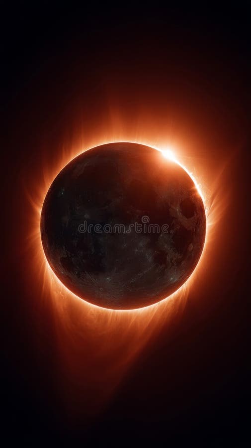 Sun Eclipse Orange Color Fire Dark Background Vector Moon Design Style ...