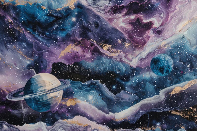 Cosmic Elements Like Stars and Planets Embedded in Marble Textures ...