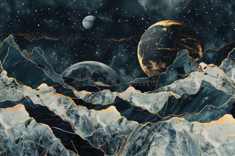 Cosmic Elements Like Stars and Planets Embedded in Marble Textures ...