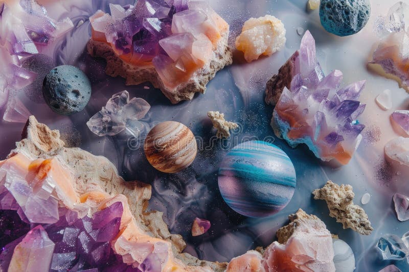 Cosmic Elements Like Stars and Planets Embedded in Marble Textures ...