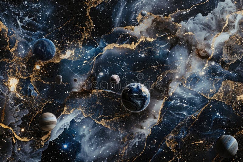 Cosmic Elements Like Stars and Planets Embedded in Marble Textures ...