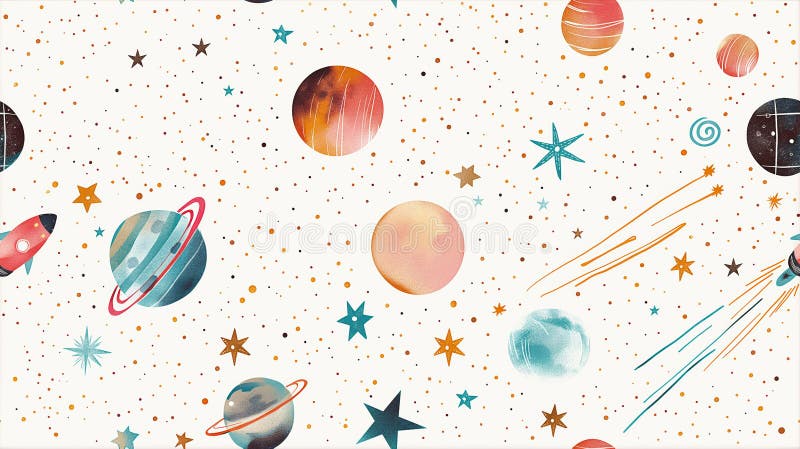 Cute Seamless Pattern with Planets and Stars for Kids. Cosmic Elements Pattern Stock ...
