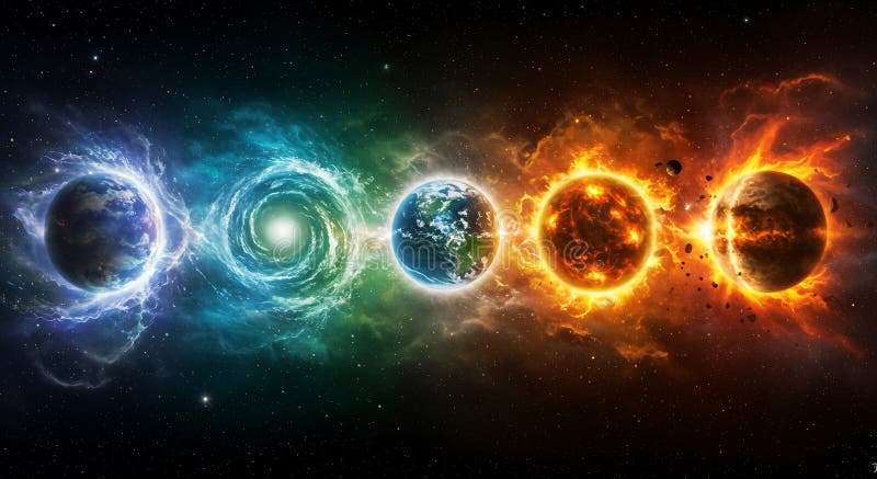 Cosmic Elements: Planet and Star Energy Art Stock Illustration ...