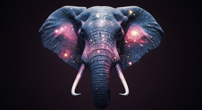 Cosmic Elephant Head Art with Galaxy Pattern on Dark Background Stock ...