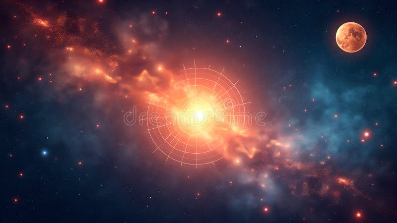 Cosmic Energy Burst with Nebula and Moon. Concept of Power, Creation ...