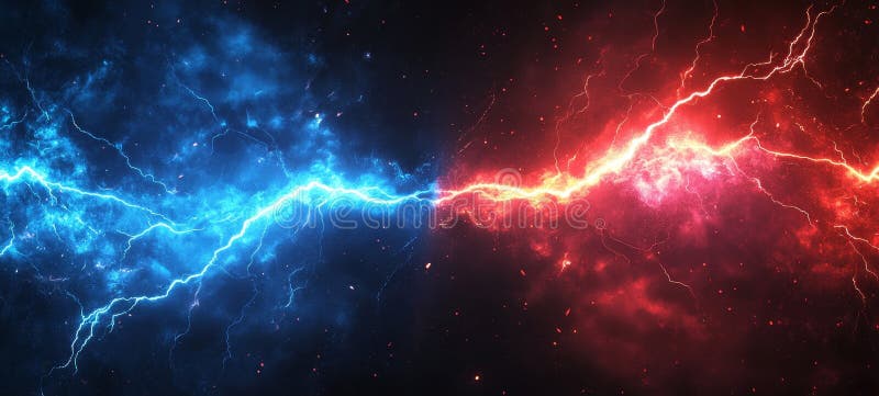 Cosmic Energy Clash a Dramatic Display of Blue and Red Lightning ...