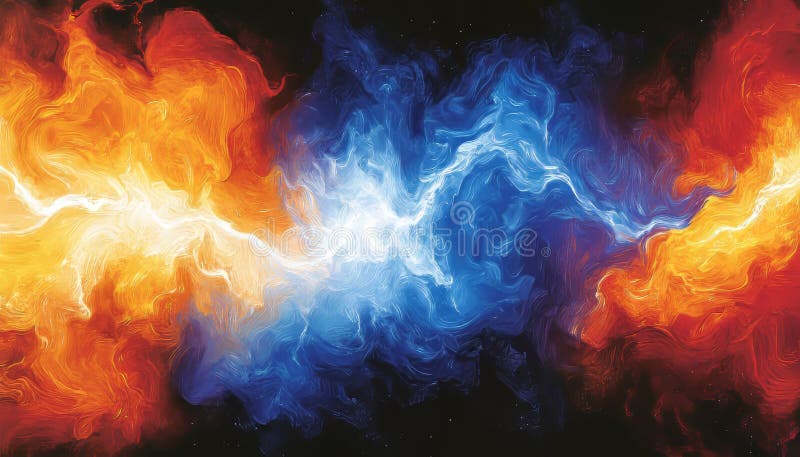 Cosmic Energy Clash Swirls of Orange and Blue Fire and Energy, a Plasma ...
