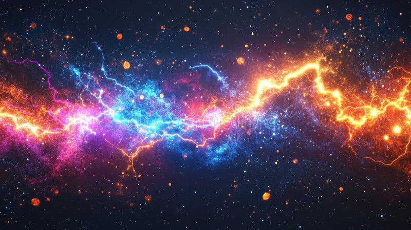 Cosmic Energy Collision, Blue and Orange Electric Storm, Lightning ...