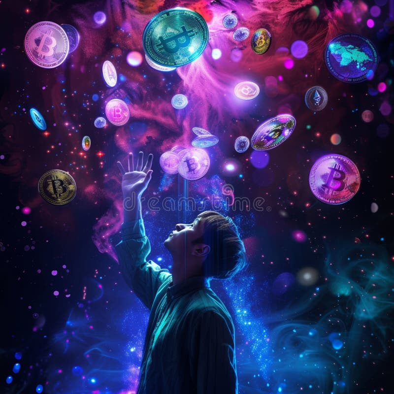 Cosmic Entity Juggling with Different Cryptocurrencies Stock ...