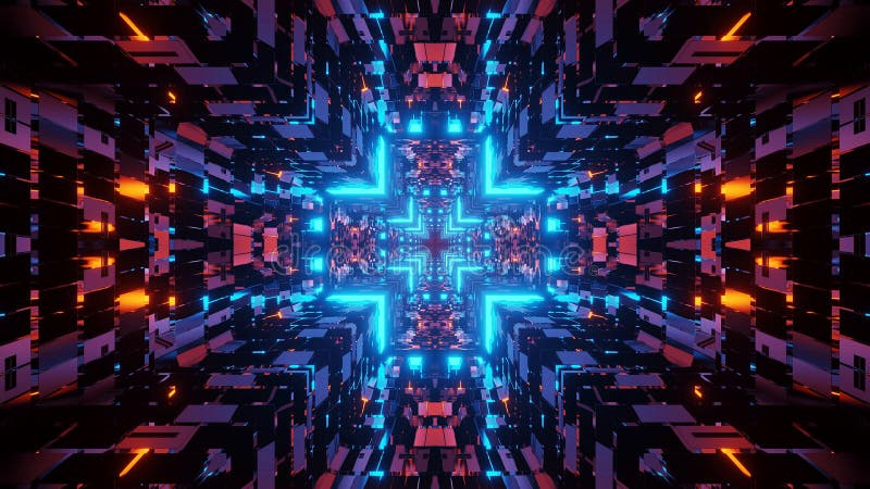 Cosmic Environment with Blue Neon Laser Lights Stock Illustration ...