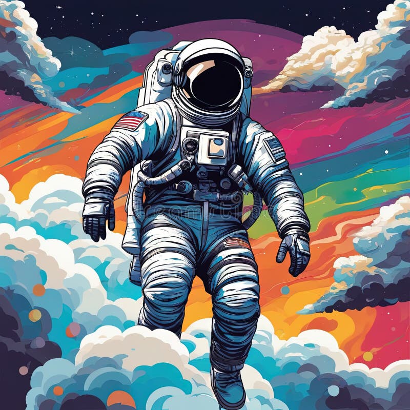 Cosmic Explorer Astronaut in Clouds Vector Isolated Stock Illustration ...