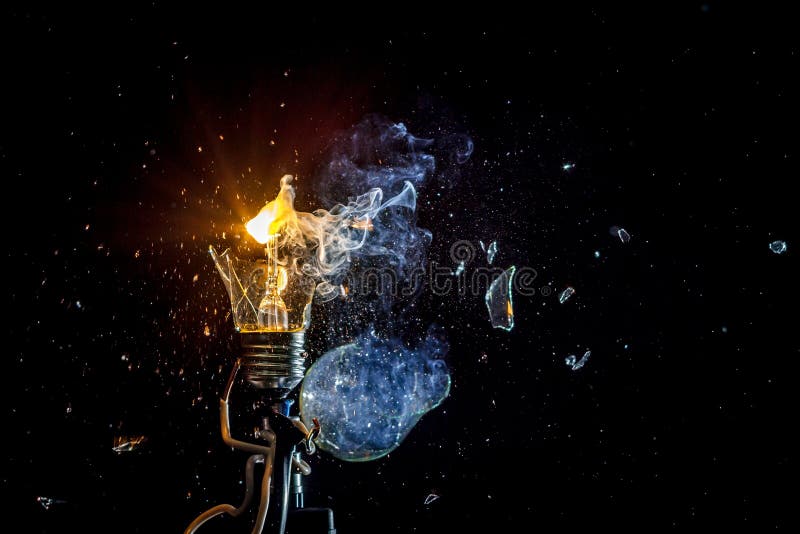 Amazing Explosion of a Burning Light Bulb with Splinters and Smoke ...