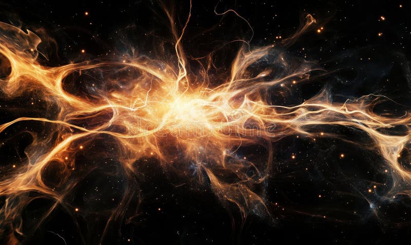 Cosmic Explosion of Energy and Light in Deep Space, Swirling Golden and ...