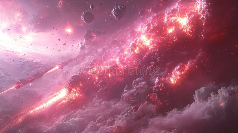 Cosmic Explosion Fiery Nebula Space Debris Dramatic Celestial Event ...