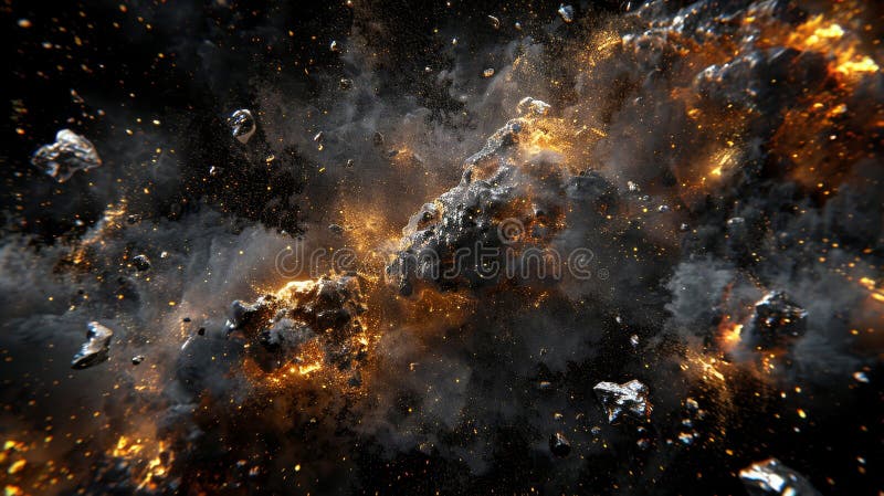 Cosmic Explosion of Fire, Chunks of Planetary Matter Against Dark ...