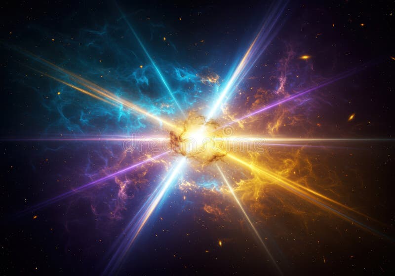 Cosmic Explosion with Radiant Light Beams in a Vibrant Nebula Stock ...