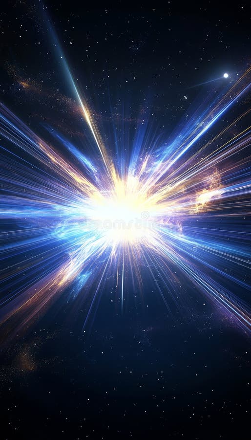 Cosmic Explosion with Rays of Light and Starry Background. Digital ...