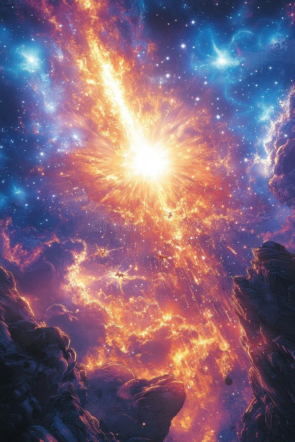 Cosmic Explosion in a Starry Sky Stock Illustration - Illustration of ...