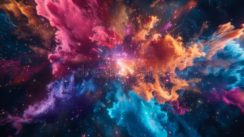 Cosmic Explosion with Vibrant Nebulae and Shooting Stars Stock ...