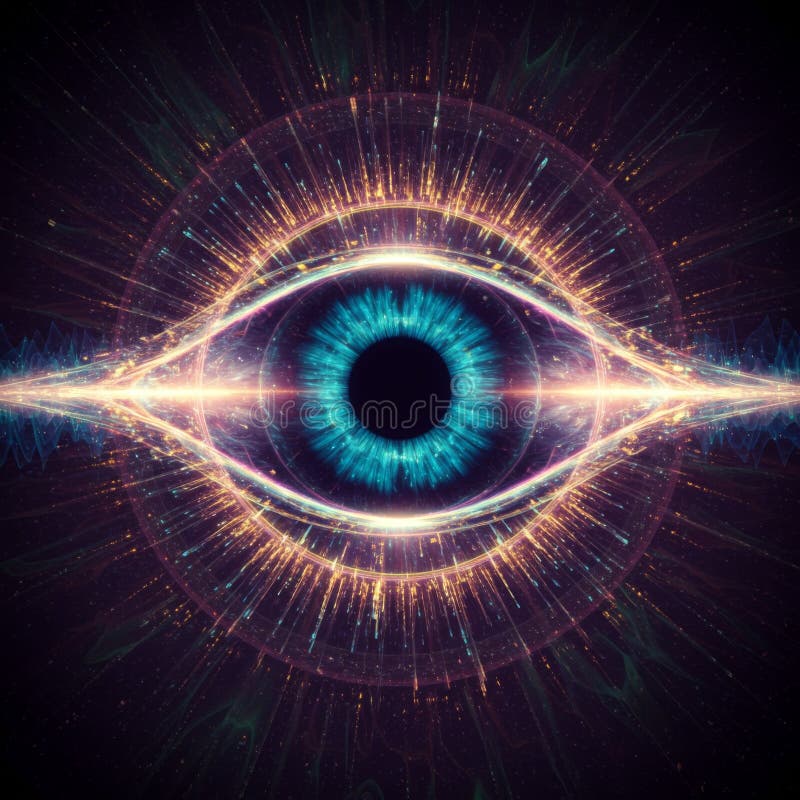 Cosmic Eye: Glowing Blue Eye with Golden Particles Stock Illustration ...