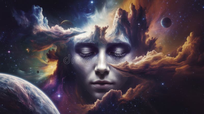 Cosmic Face Emerging from Nebula Clouds Outer Space Digital Art Cosmic ...