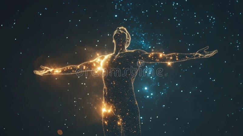 Cosmic Figure in Starlit Space with Glowing Points of Light Stock Image ...