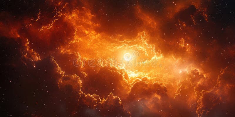 Cosmic Fire and Crescent Moon: a Dramatic Space Scene with Fiery Clouds ...
